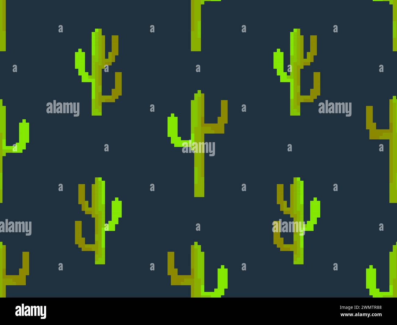 Seamless pattern with cacti in pixel art style. Green 8-bit cacti in ...