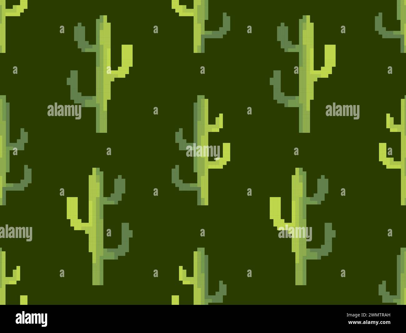 Seamless pattern with cacti in pixel art style. Green 8-bit cacti in ...