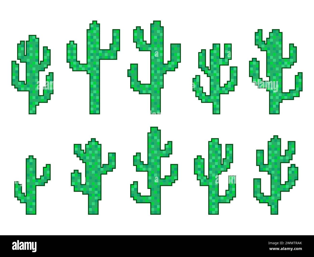 Pixel cactus icon set isolated on white background. Cacti in pixel art ...