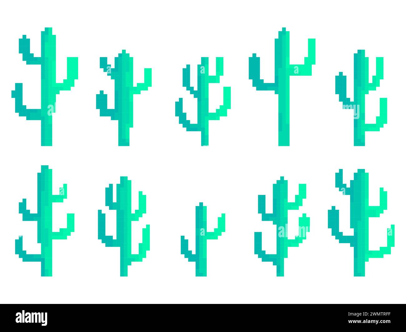 Pixel cactus icon set isolated on white background. Cacti in pixel art ...