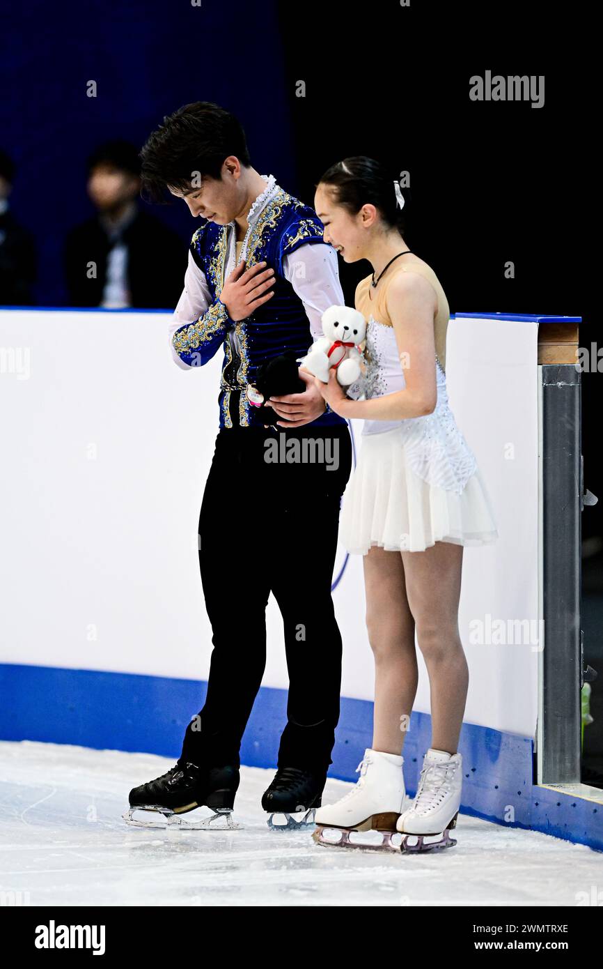 Sae SHIMIZU & Lucas Tsuyoshi HONDA (JPN), during Junior Pairs Short Program, at the SU World ...