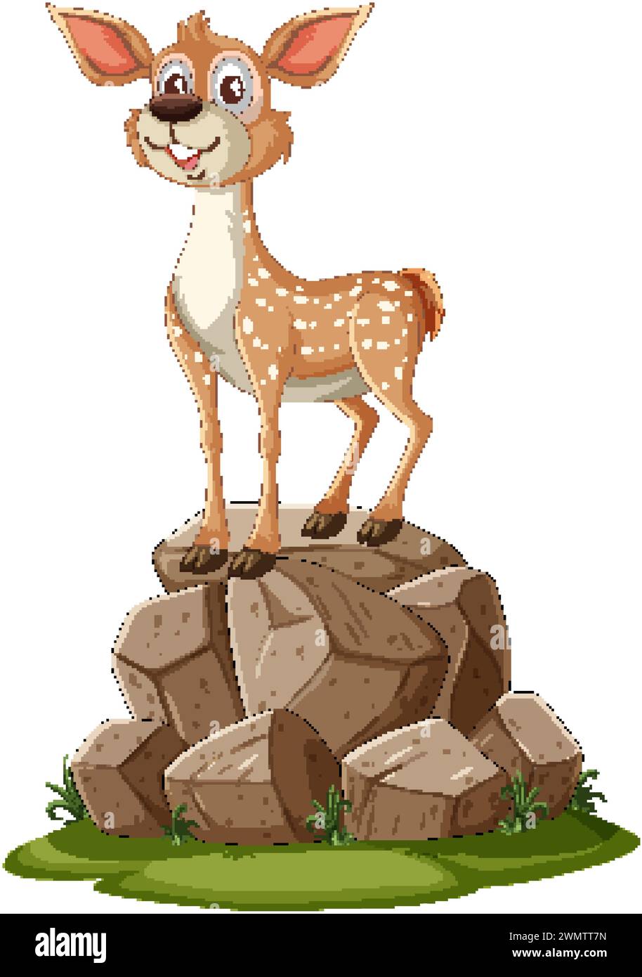 A happy young deer standing atop a pile of rocks Stock Vector Image ...