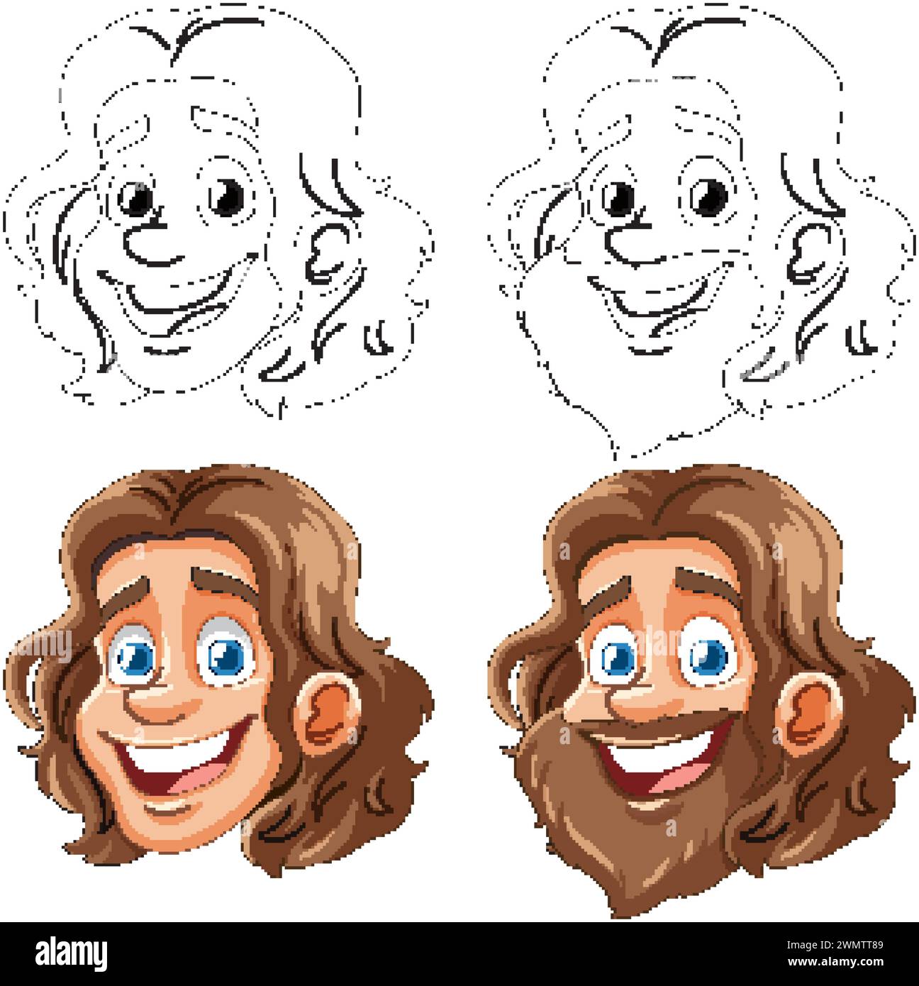 Four stages of a character's illustration process Stock Vector Image ...