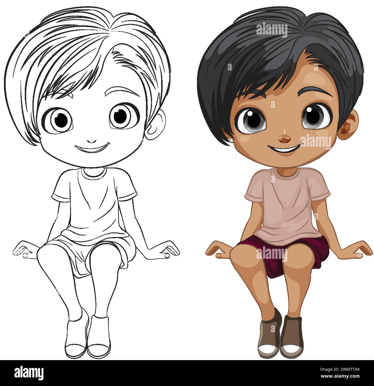 Vector illustration of a character, black and white to color Stock ...