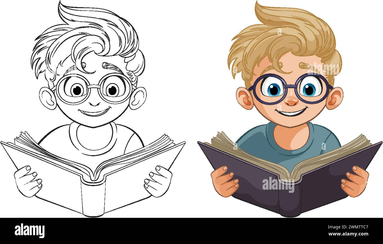Colorful vector of a cheerful boy enjoying a book Stock Vector Image ...