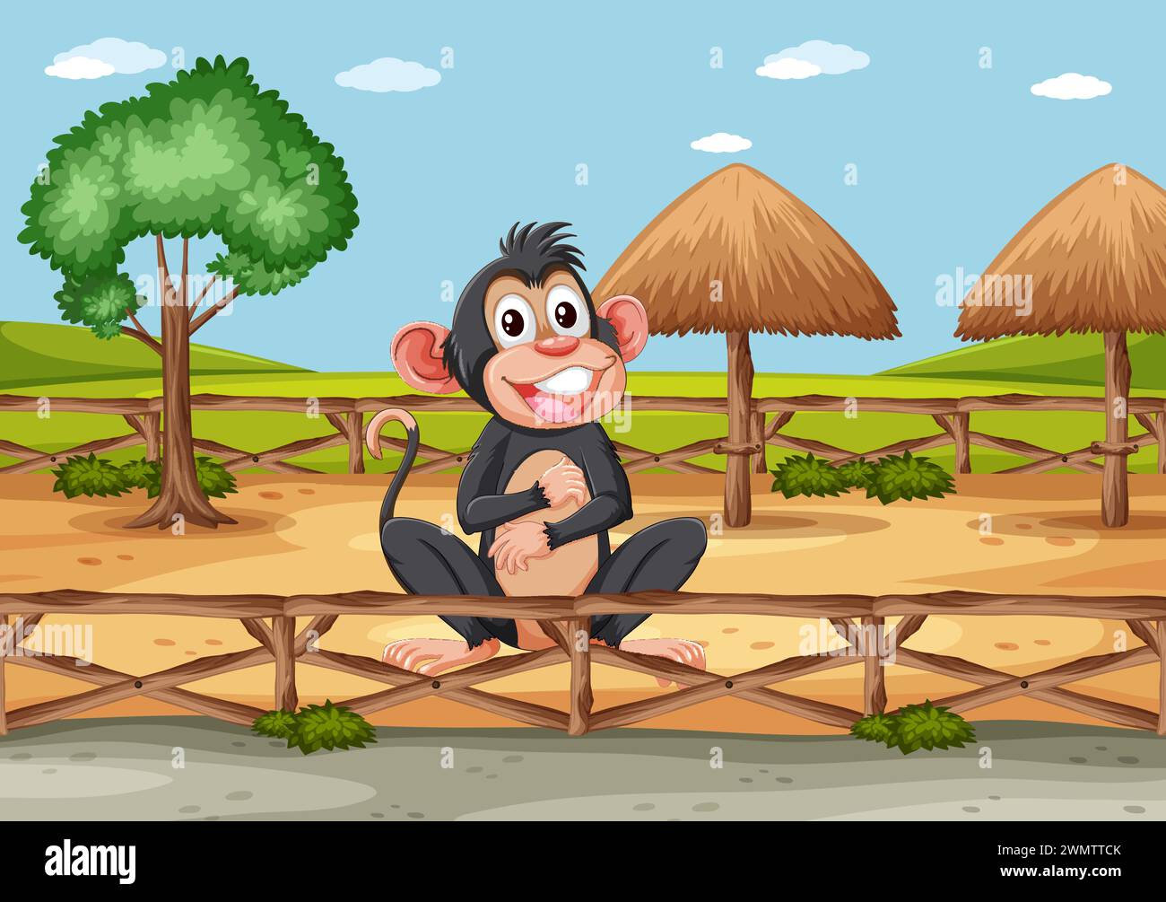 Monkey sitting on wooden fence hi-res stock photography and images - Alamy