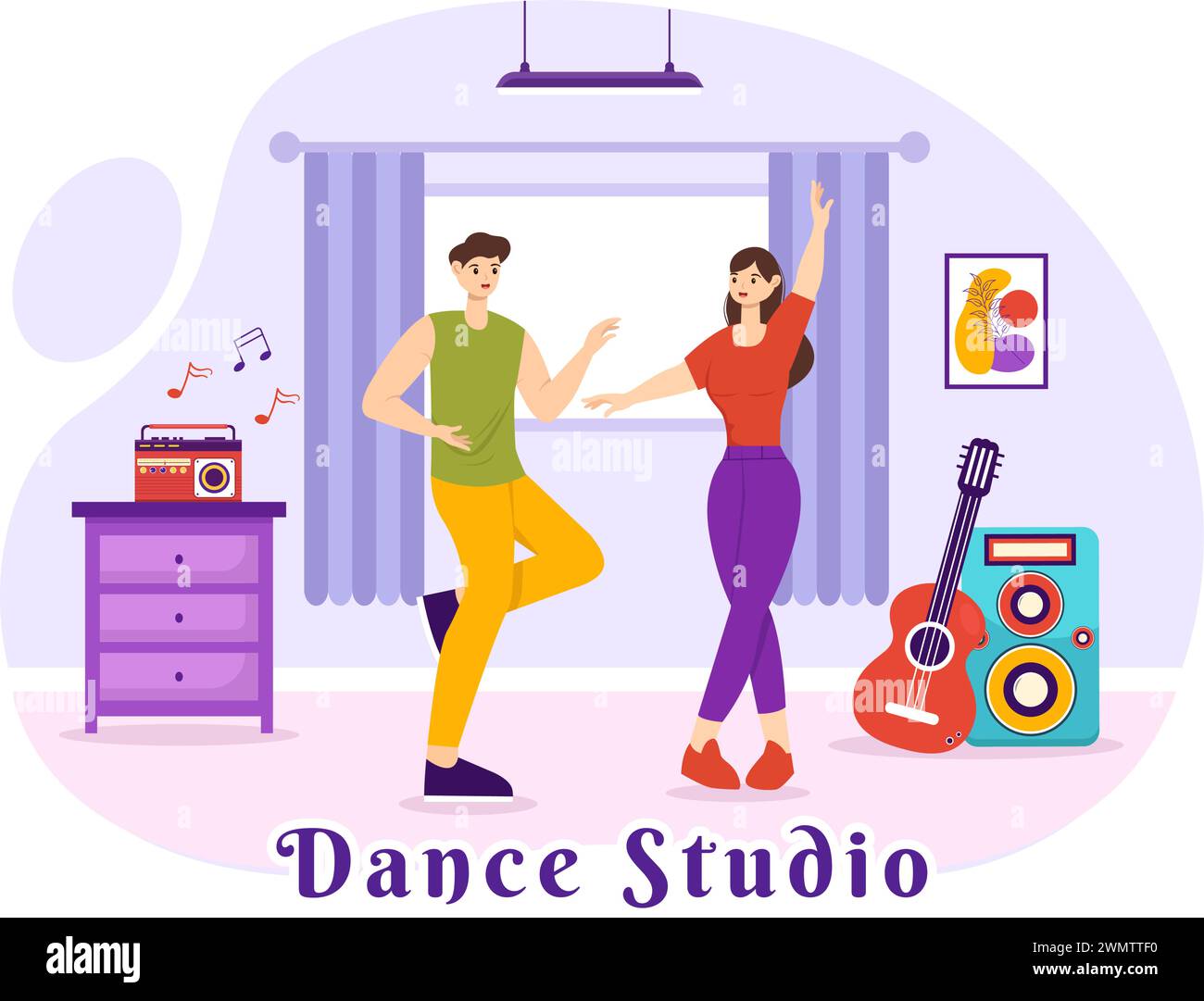 Dance Studio Vector Illustration with Dancing Couples Performing ...