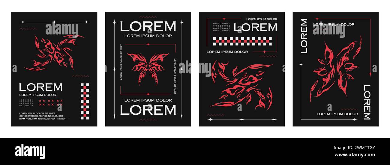 Retro futuristic boho aesthetic banners set. Vector realistic ...