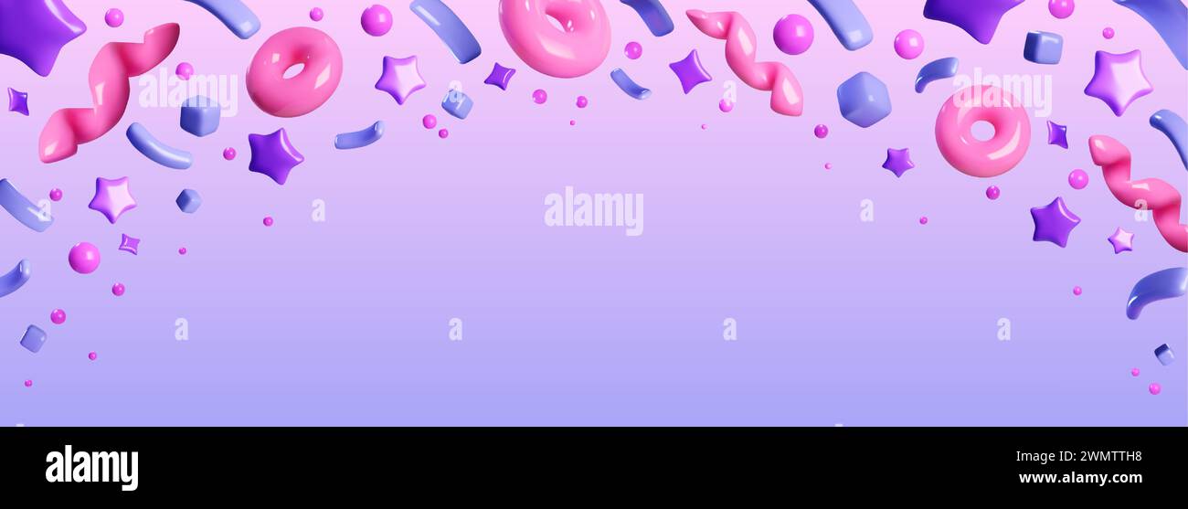 Pink and purple confetti flying in air. Vector realistic illustration ...