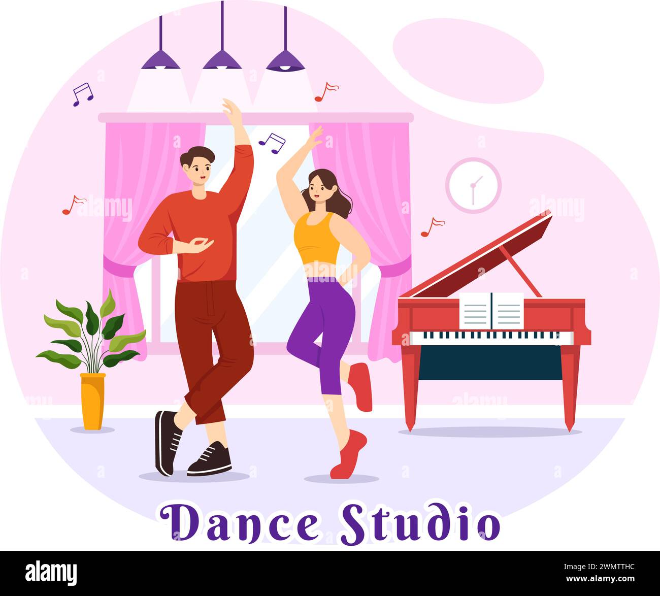 Dance Studio Vector Illustration with Dancing Couples Performing ...
