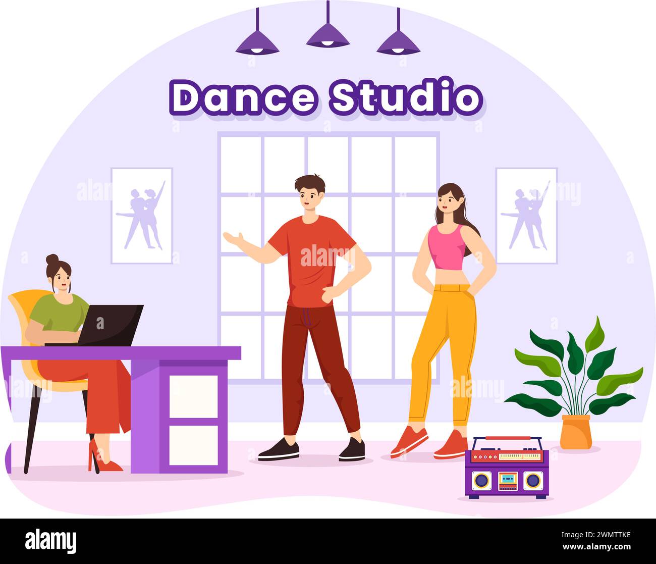 Dance Studio Vector Illustration with Dancing Couples Performing ...