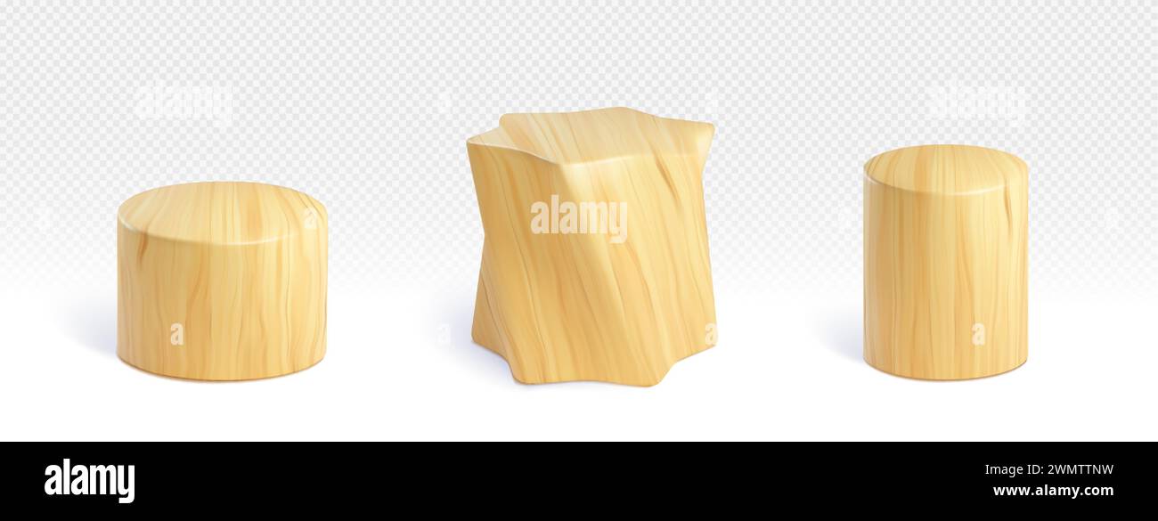 Wooden round cylinder and star shaped product podium of different ...