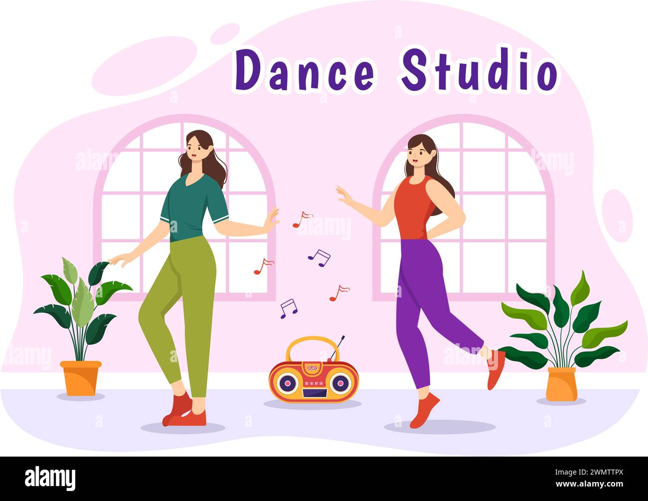 Dance Studio Vector Illustration with Dancing Couples Performing ...
