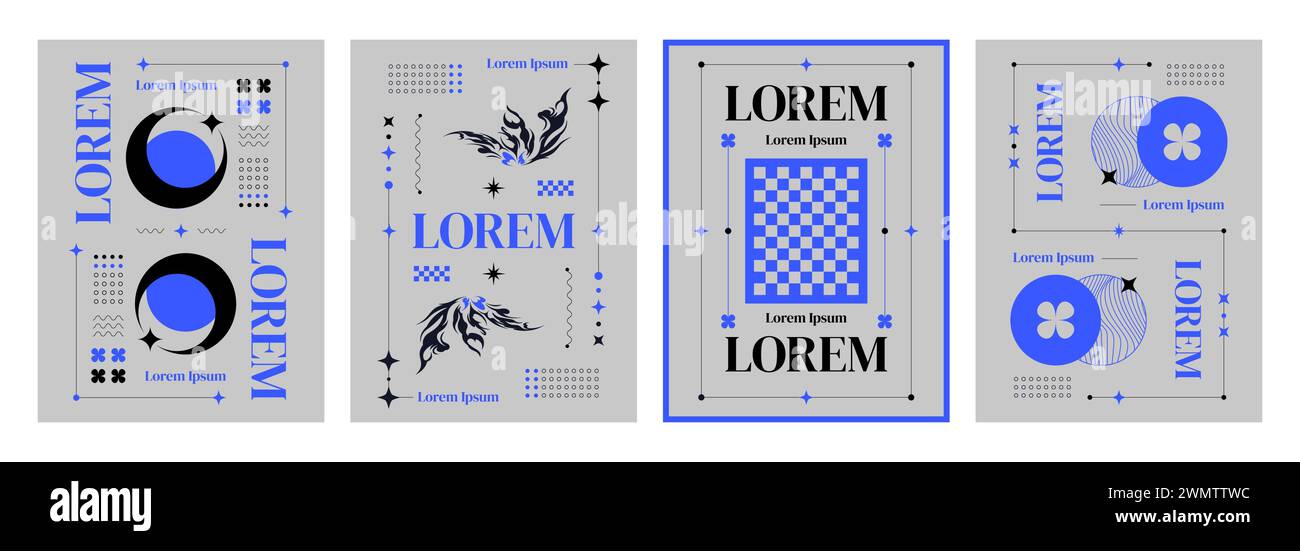 Simple grey poster design with grid and neo tribal abstract geometric ...