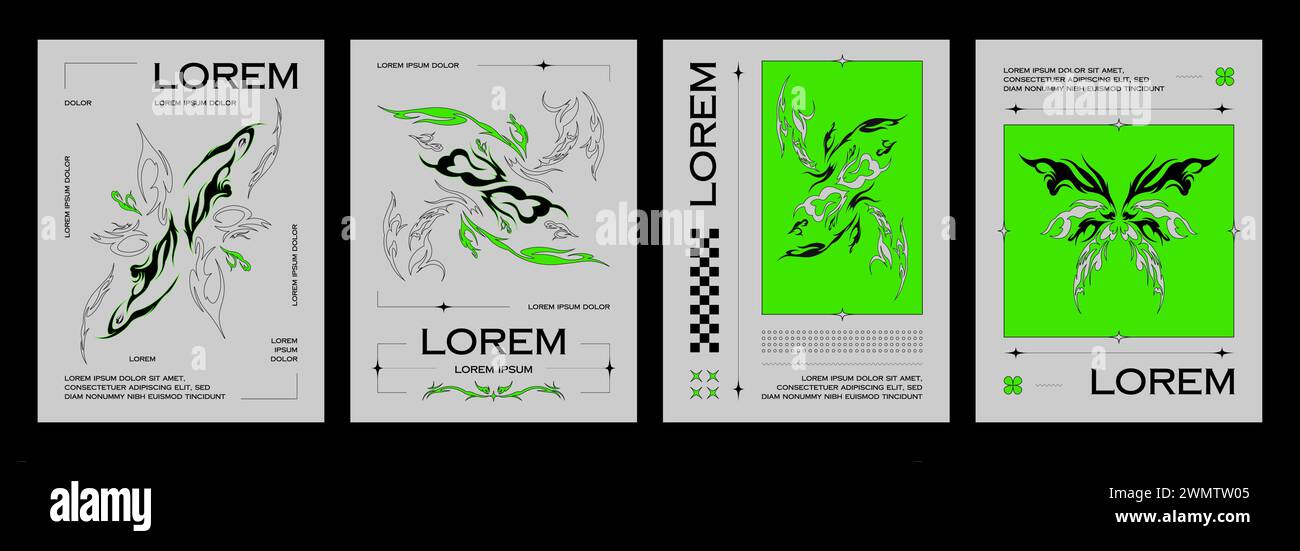 Poster design template in y2k style with neo tribal abstract shapes ...