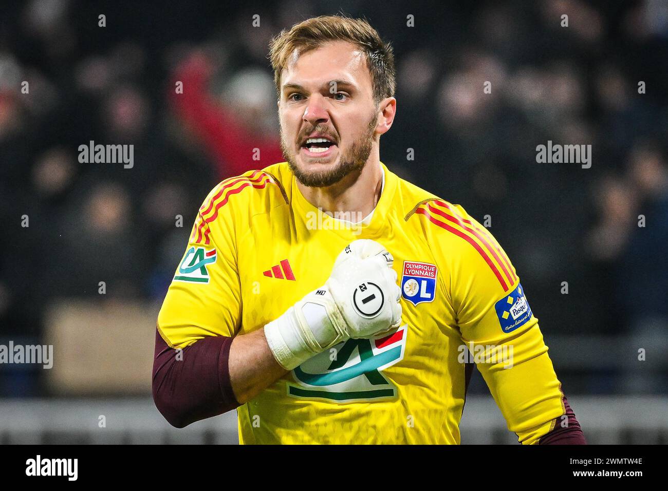 Lucas PERRI of Lyon celebrates during the French Cup, Quarter-Finals ...