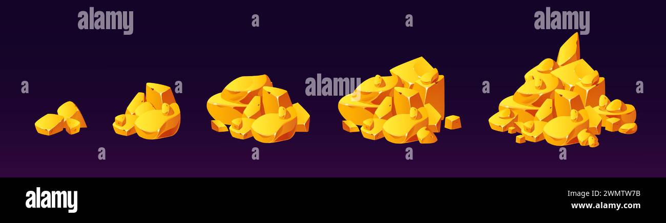 Gold mine nugget piles of different size - small and big stacks of ...
