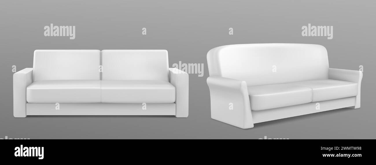 White sofa 3d with fabric surface. Realistic vector illustration set of ...