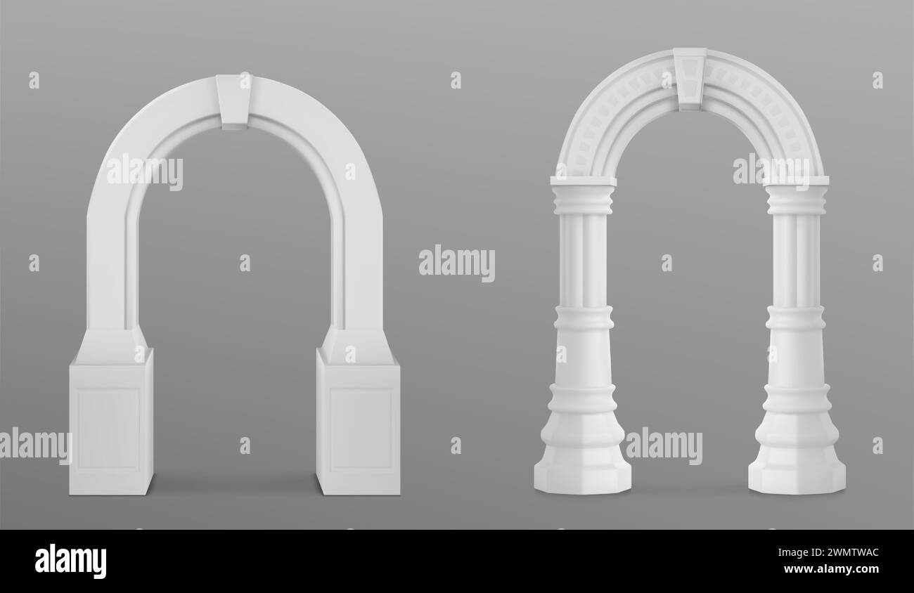 Ancient roman arch made of white clay with decorative ornate. Realistic ...