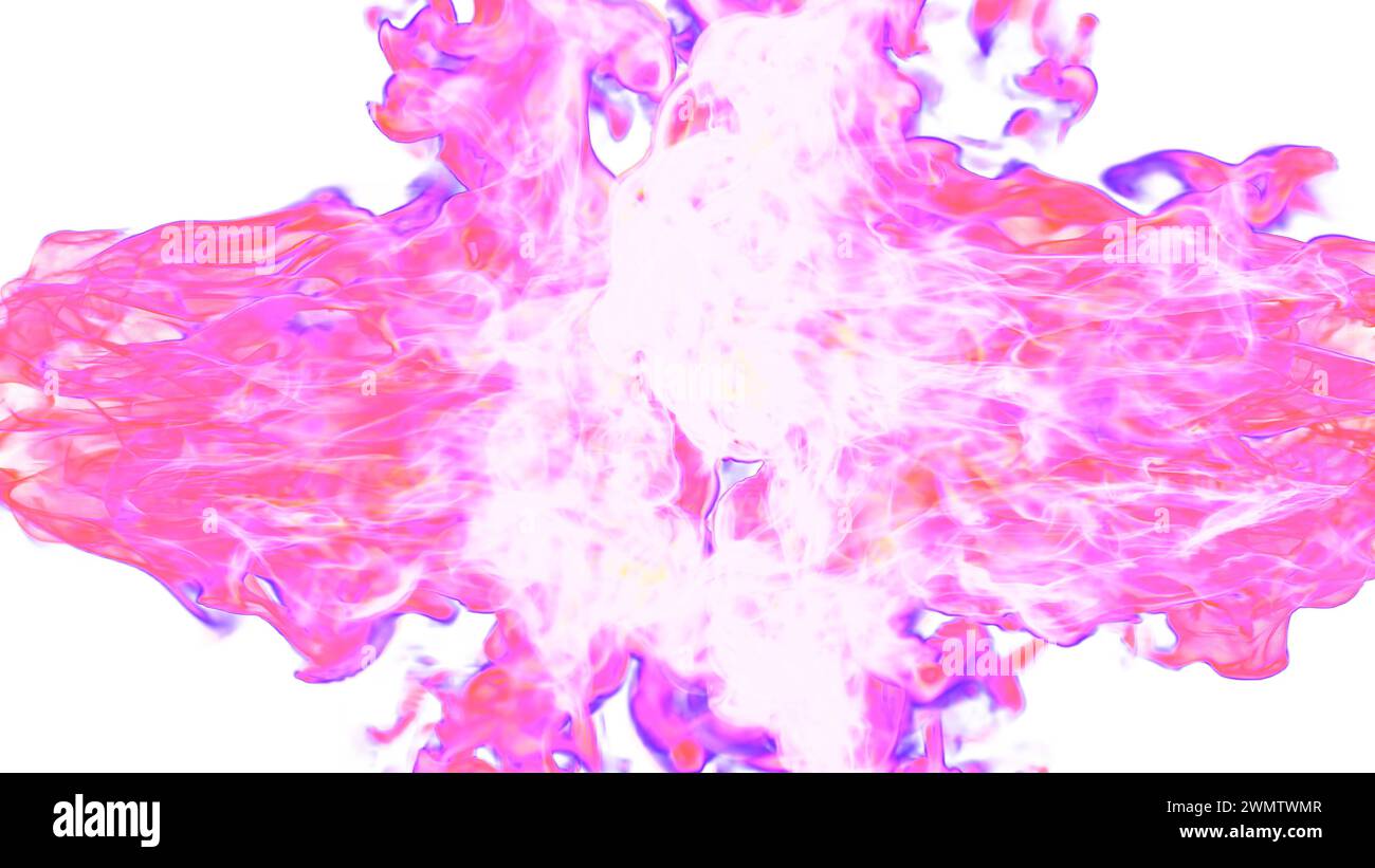 3d illustration. Tongues of pink flame collide from opposite sides on a ...