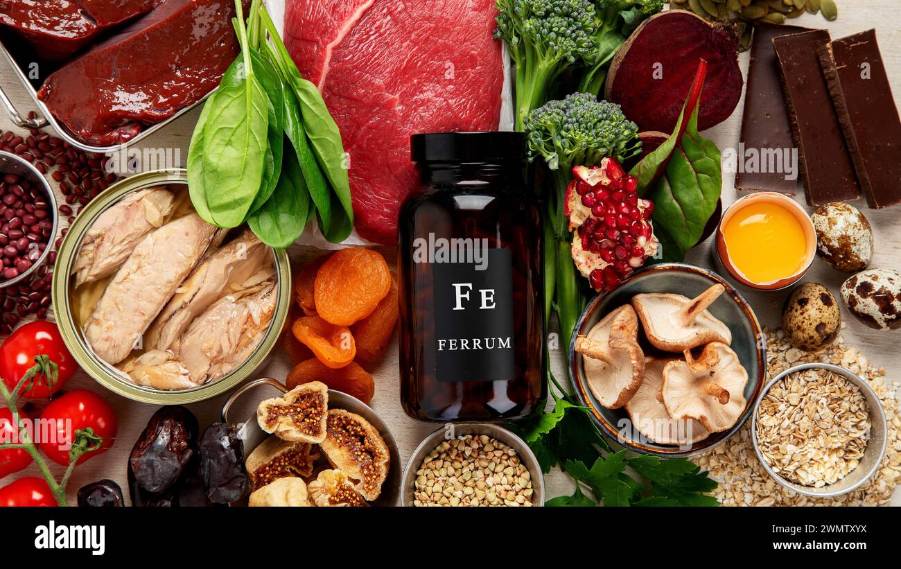 Food containing natural iron. Healthy eating. Top view Stock Photo - Alamy