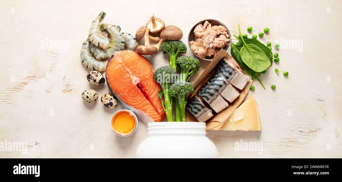 Natural sources of vitamin D (Fish, cheese, eggs, mushrooms, shrimps ...