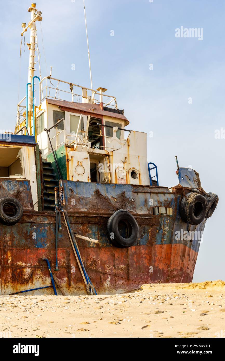 Cargo ship wreck washed ashore on the Al Hamriyah beach in Umm Al ...