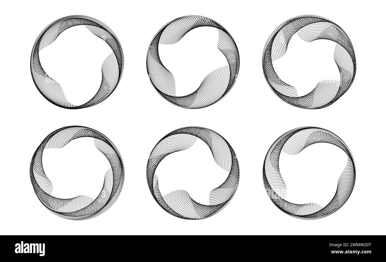 Blend dotted line circle frames set. Black round border collection ...