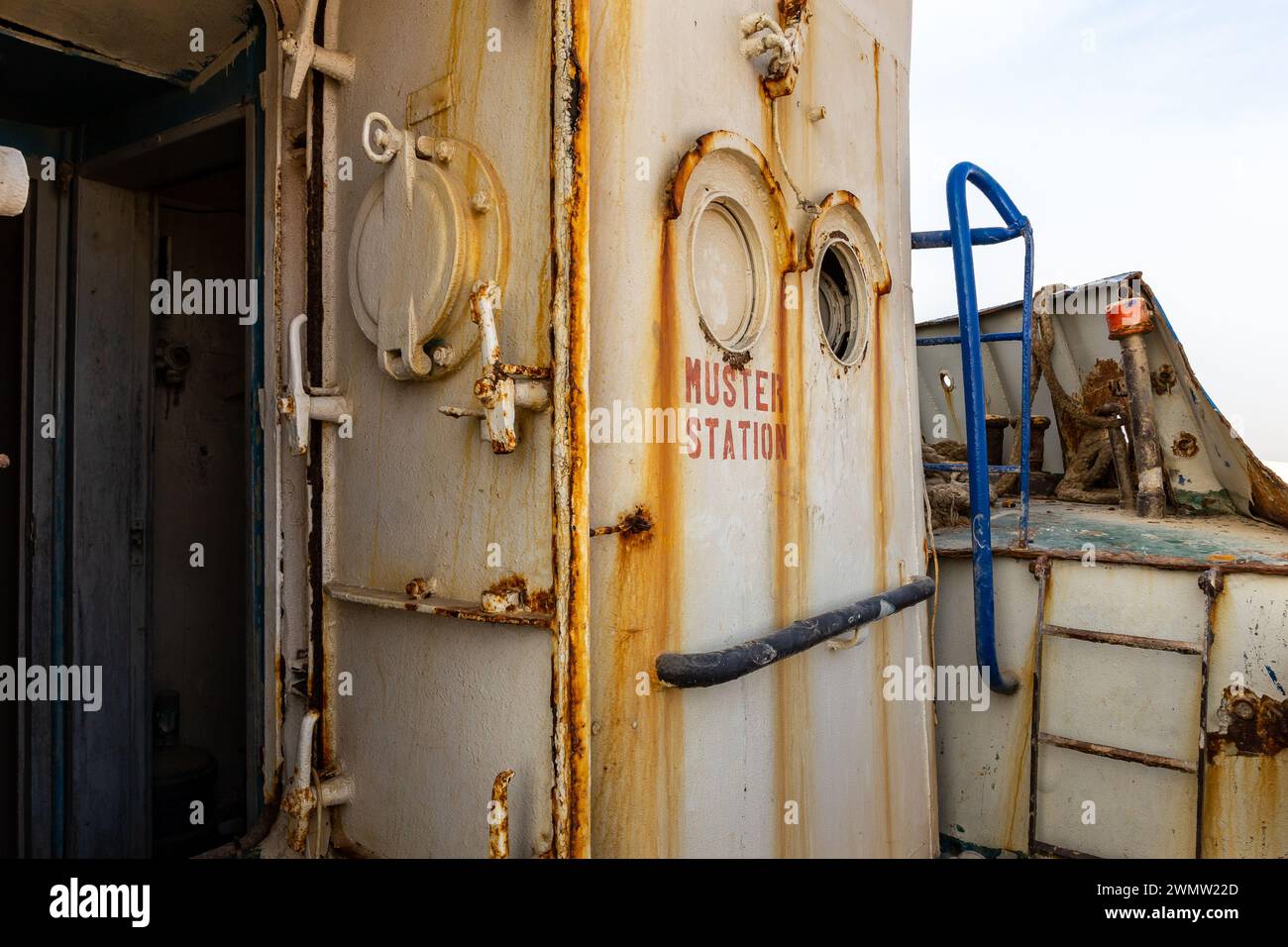 Muster station (ship assembly point), entrance to wheelhouse with ...