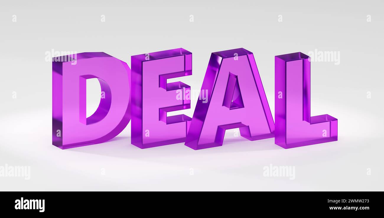 Luxury glass purple inscription deal on grey podium with empty boxes ...