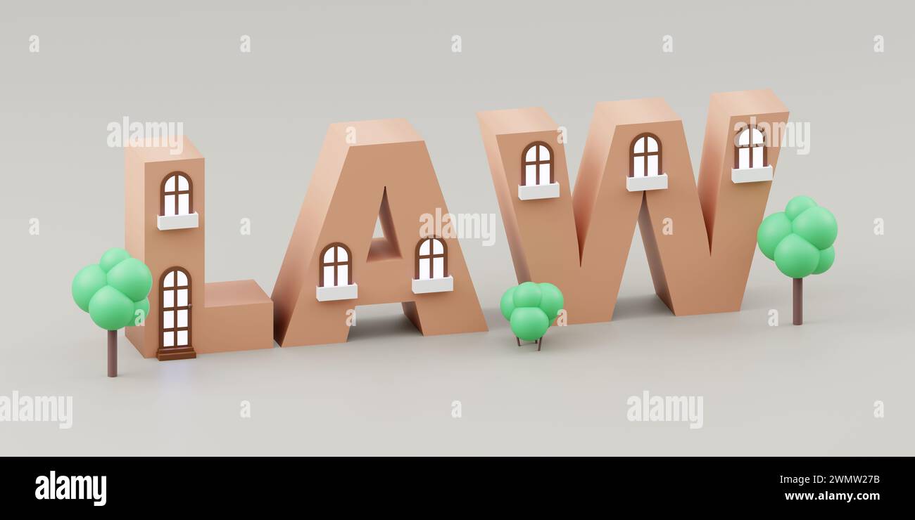 3d render sign law made by tiny houses and light background. Simple ...