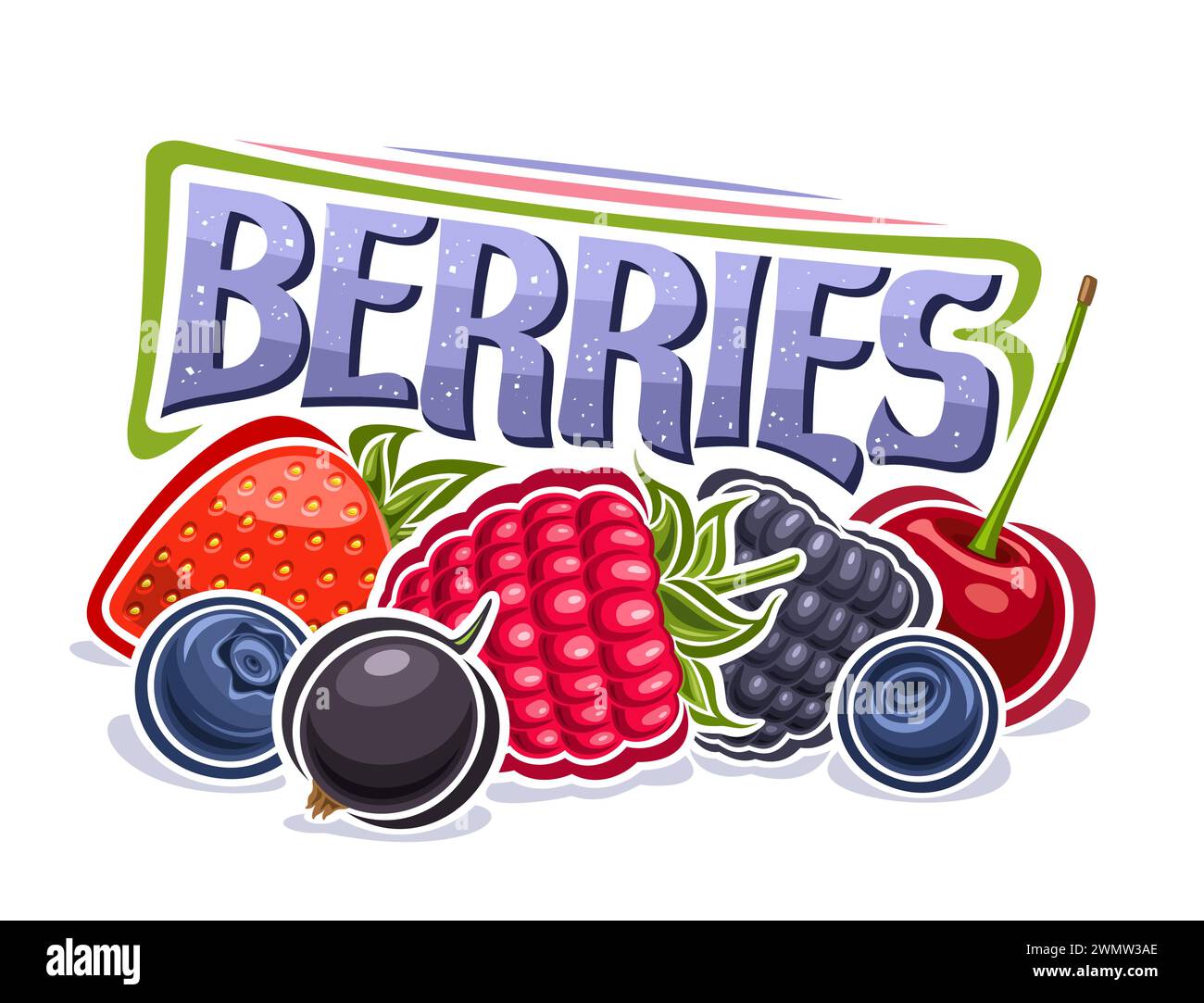 Vector logo for Berries, horizontal poster with cartoon design berry ...