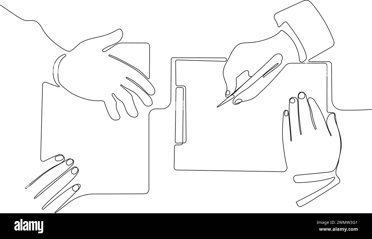 Continuous line drawing of a interview attractive executives man and ...