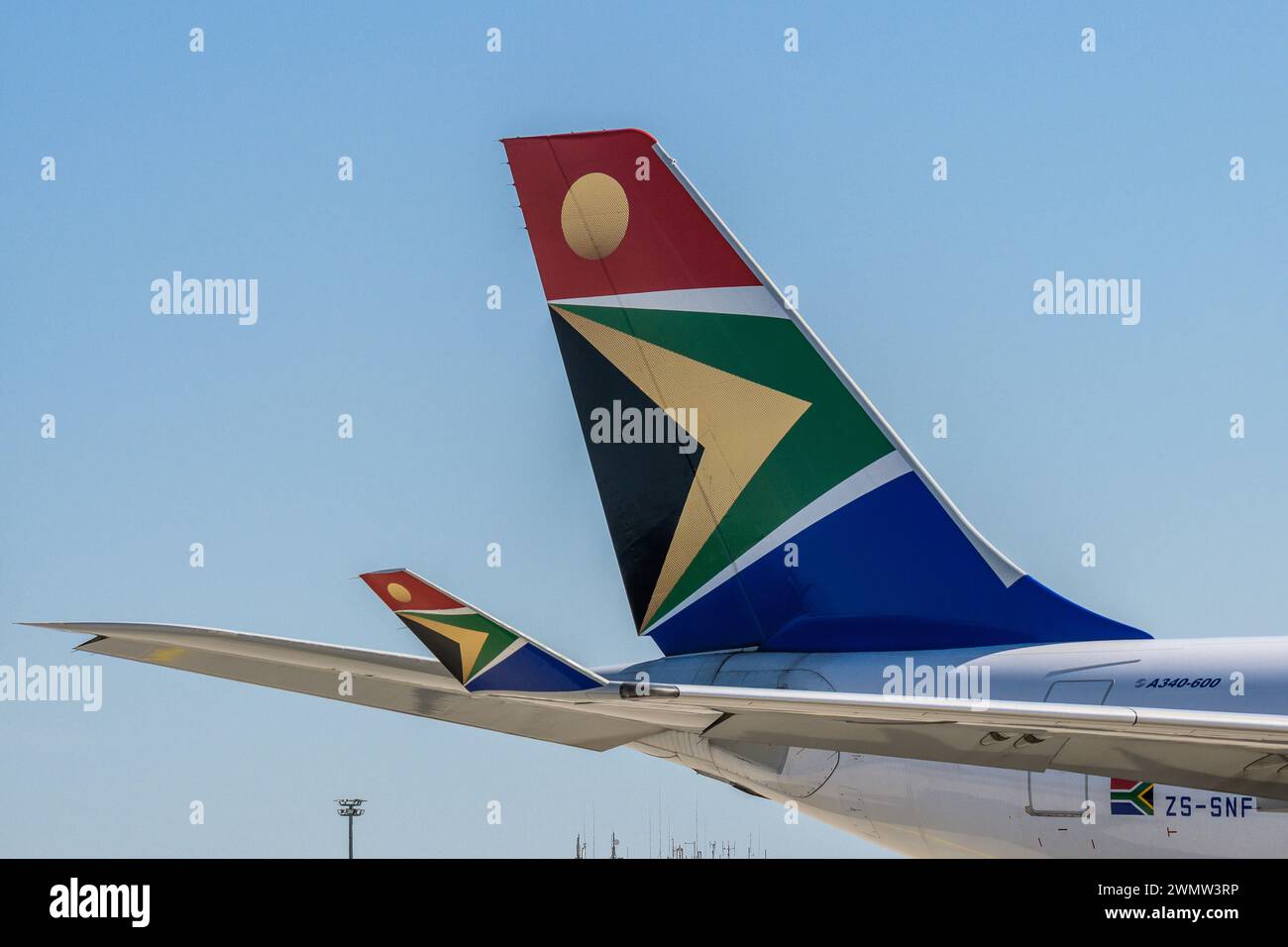 Frankfurt Germany 11.08.19 Close up at tail and winglet of airbus South ...