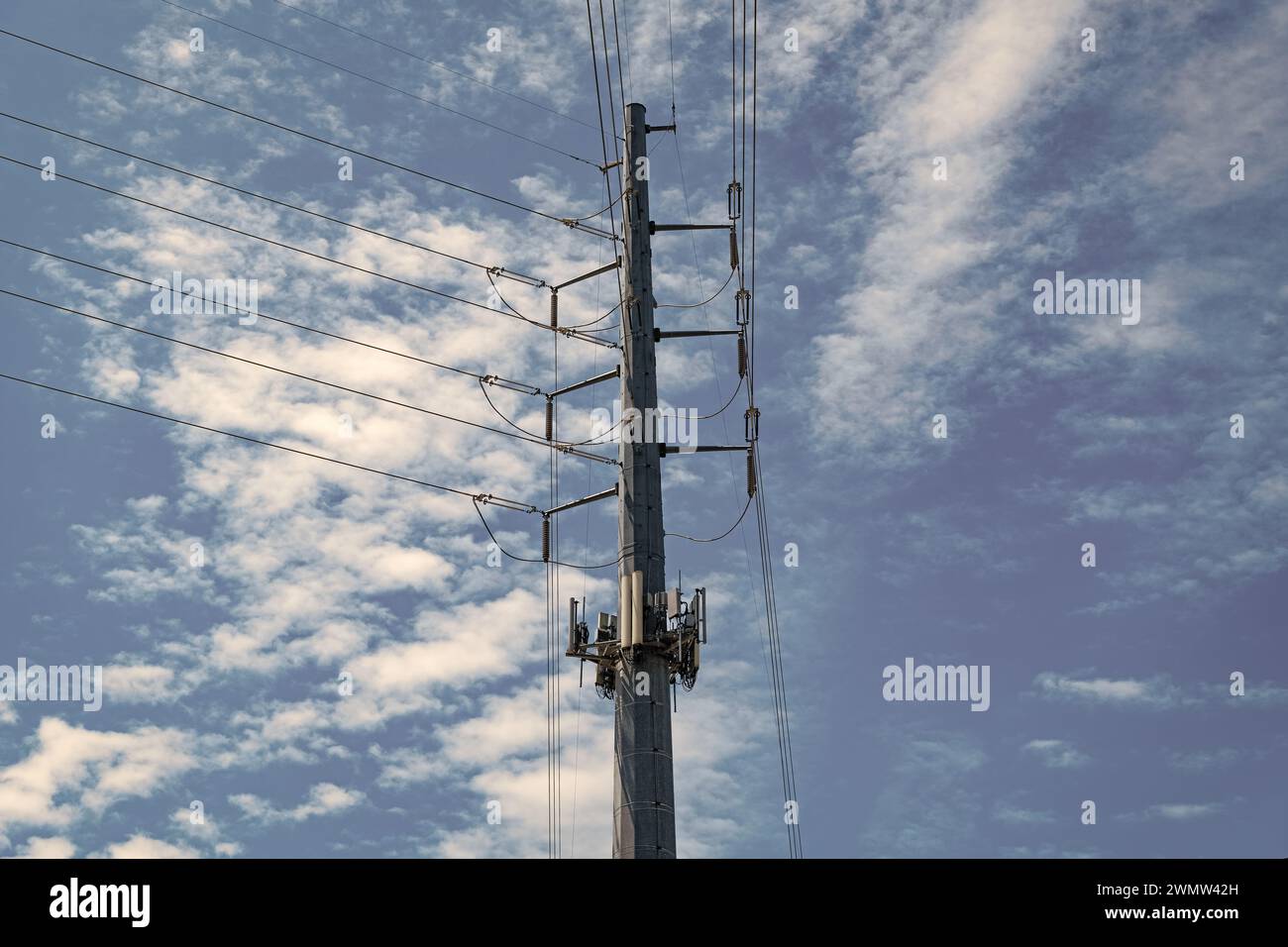 pylon producing energy. voltage transmission on electric tower. high ...