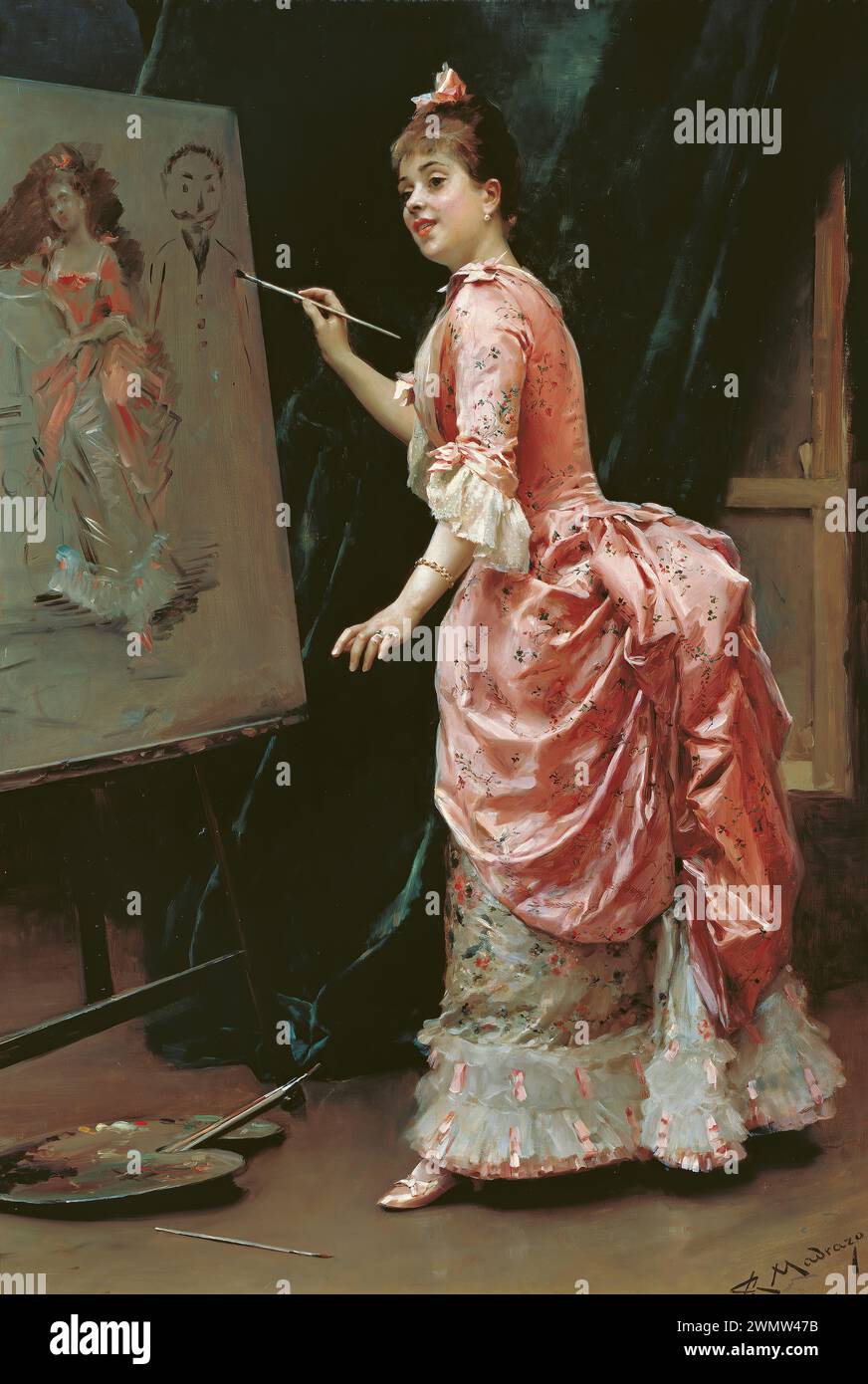 De Madrazo y Garreta Raimundo - Model Making Mischief (1885c Stock ...