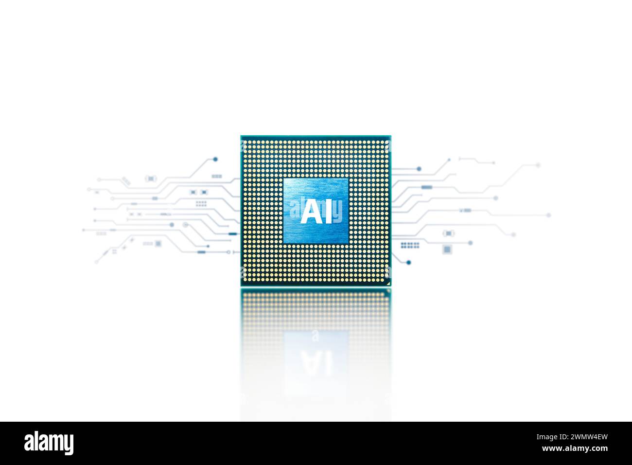 Artificial intelligence AI and machine learning concept. Computer processor chip with microchip ...