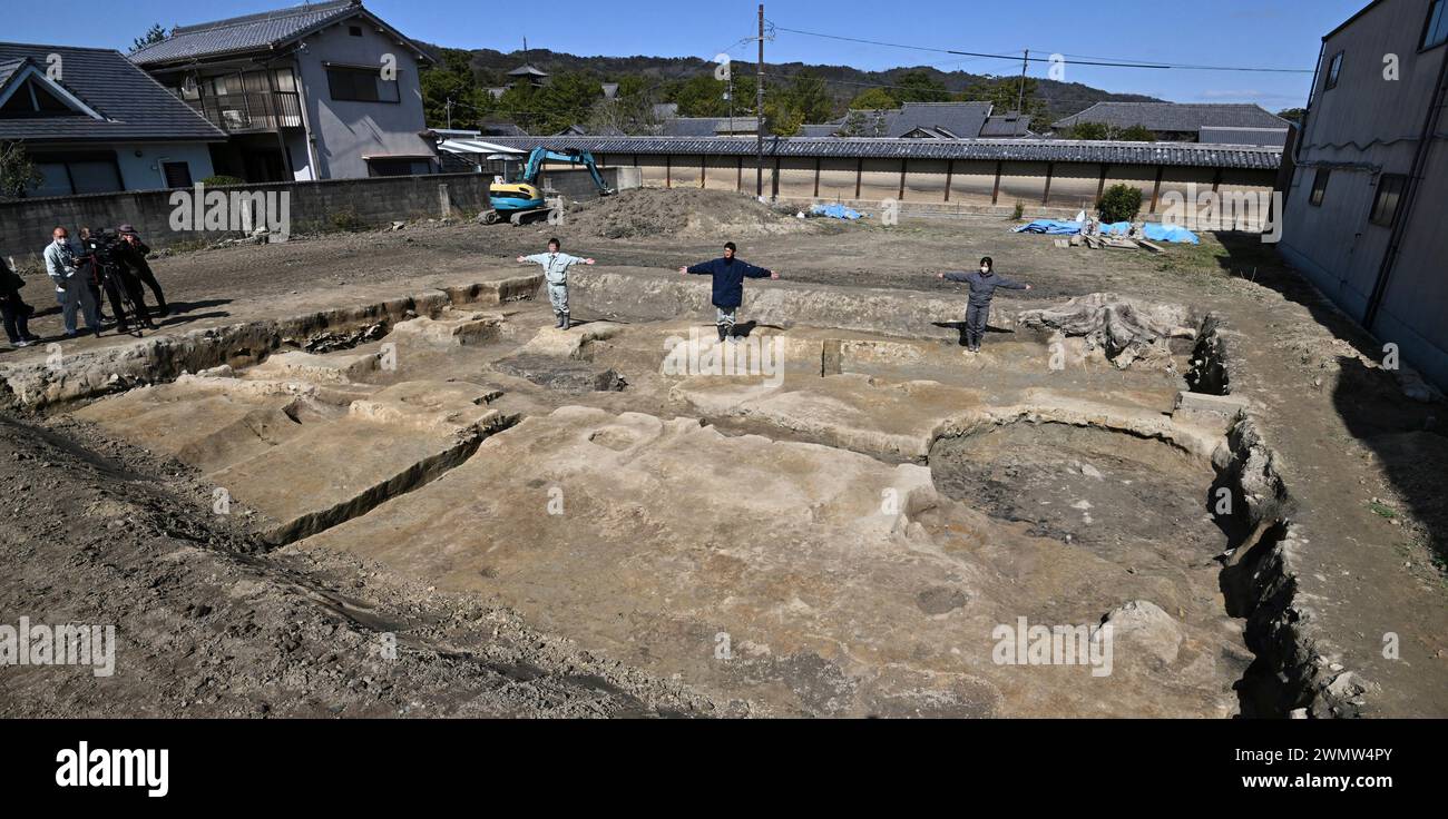 Wakakusagaran, a temple ruin at the precincts of Horyu-ji Temple, is ...