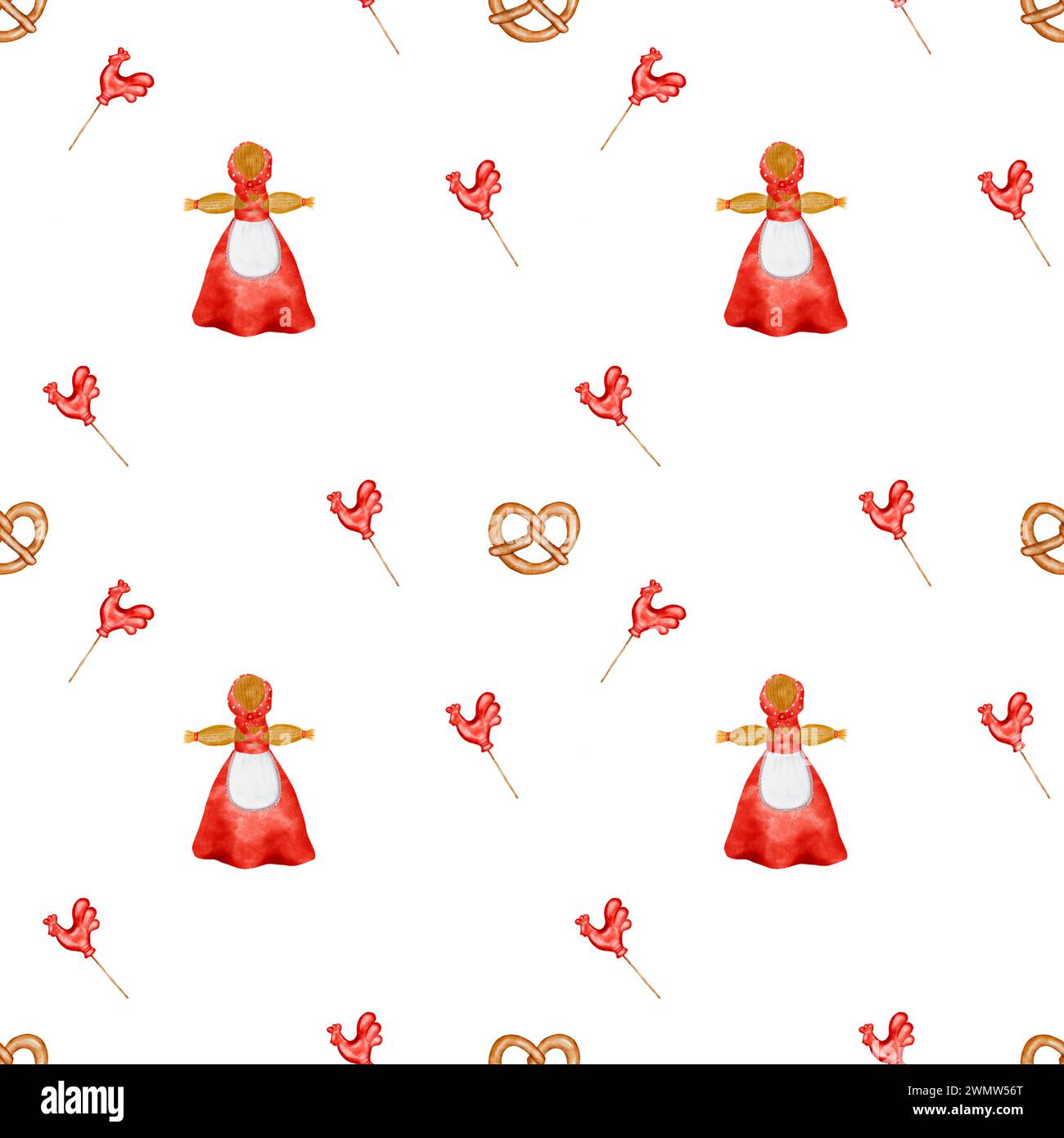 Traditional folk seamless pattern. Watercolor drawing with a straw ...