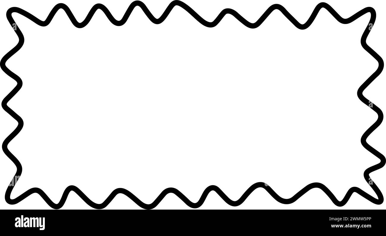 Scalloped wavy doodle line frame. Hand drawn wave rectangle border ...