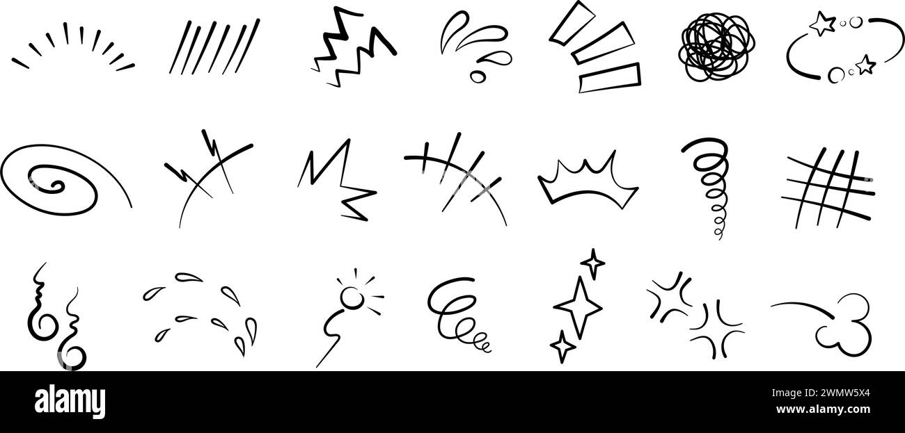 Manga or anime comic emoticon element graphic effects hand drawn doodle ...