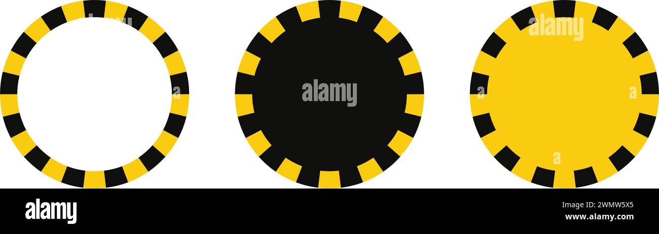 Warning circle frame with yellow black tape. Barricade lines. Round ...