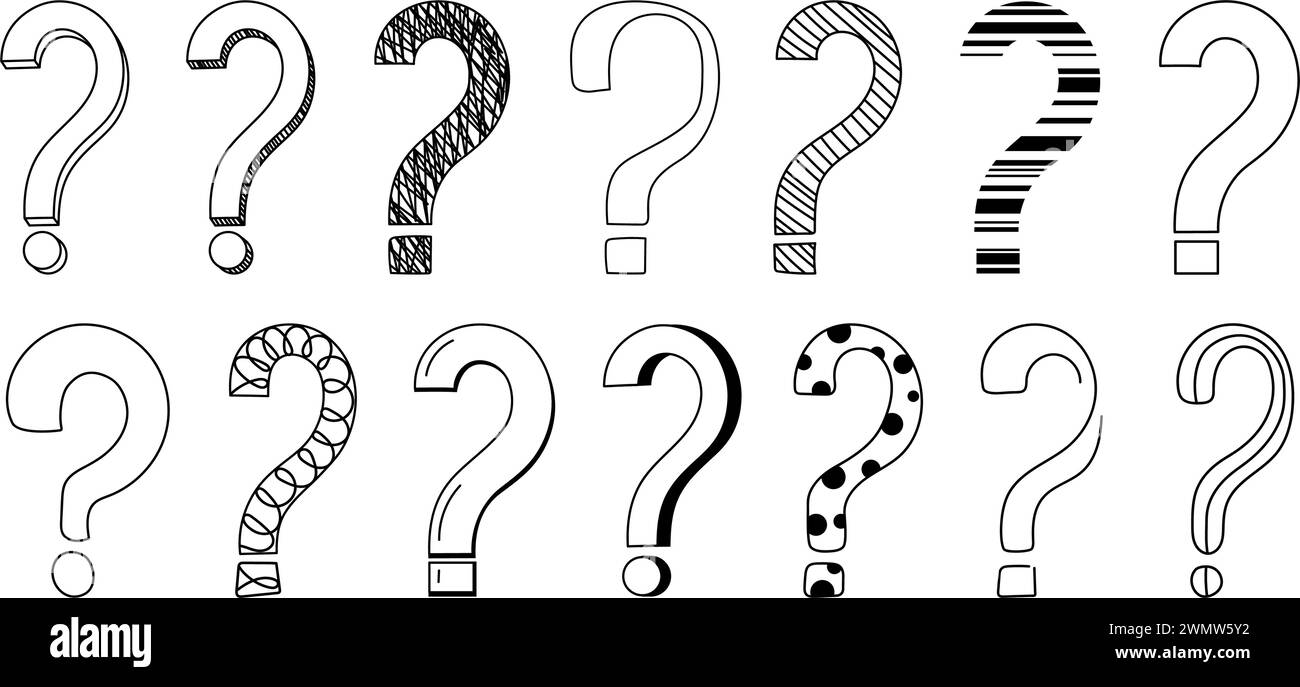 Doodle question mark hand drawn sketch vector illustration set isolated ...