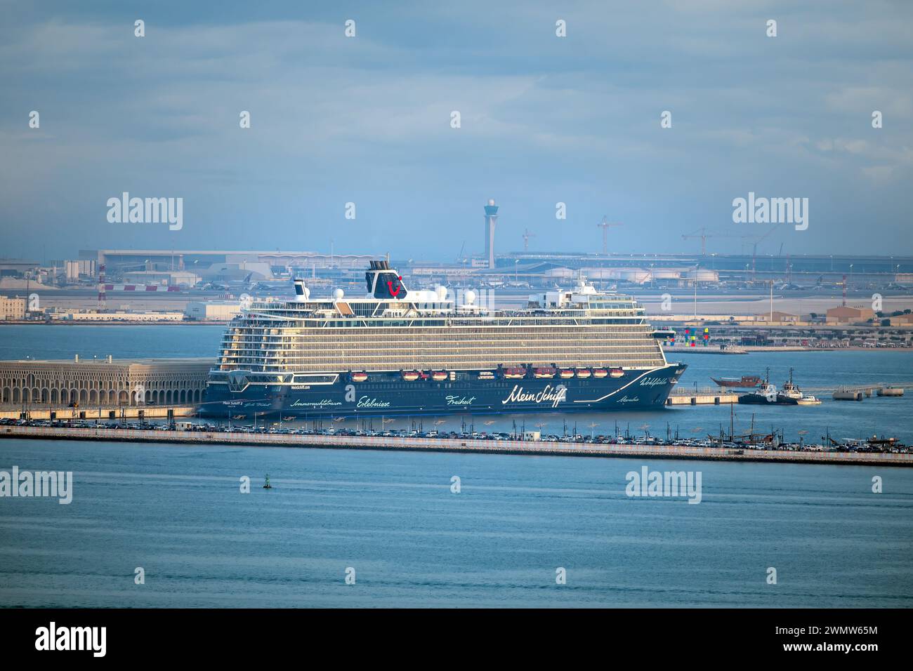Mina Port Cruise Ship ‘Mein Schiff at old Doha port Qatar Stock Photo ...