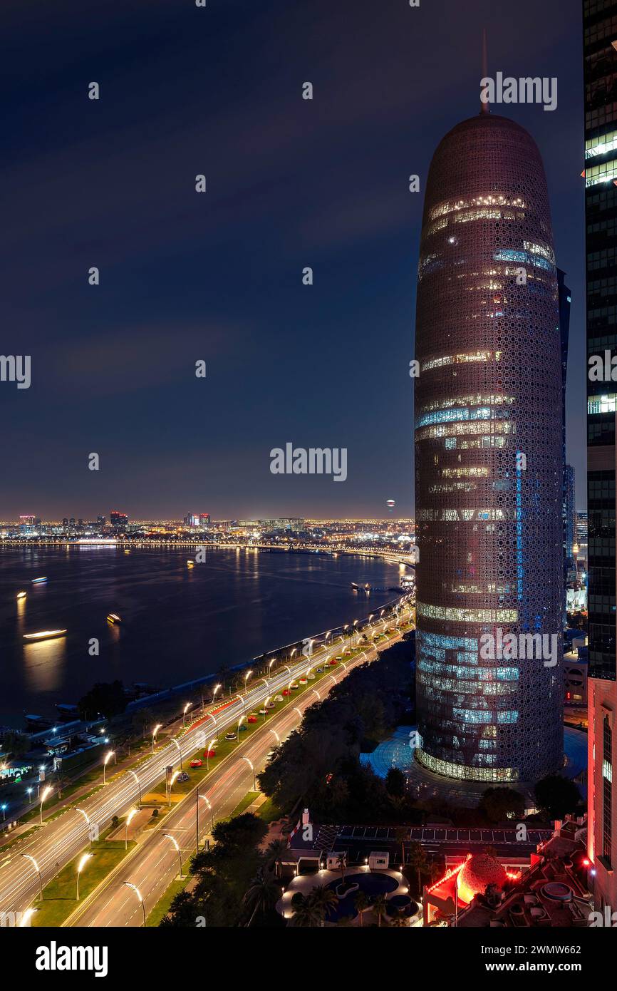 Sunrise view of Burj Doha . Iconic Doha Tower Stock Photo - Alamy