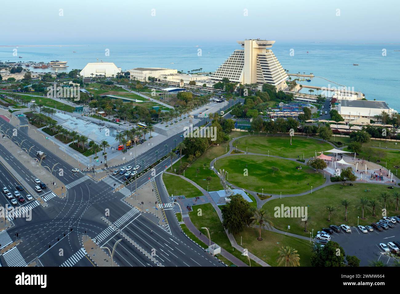 Beautiful aerial view of Sheraton Grand hotel Doha Stock Photo - Alamy