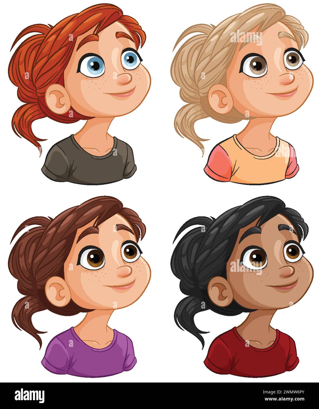 Four cartoon girl faces showing diversity and personality Stock Vector ...