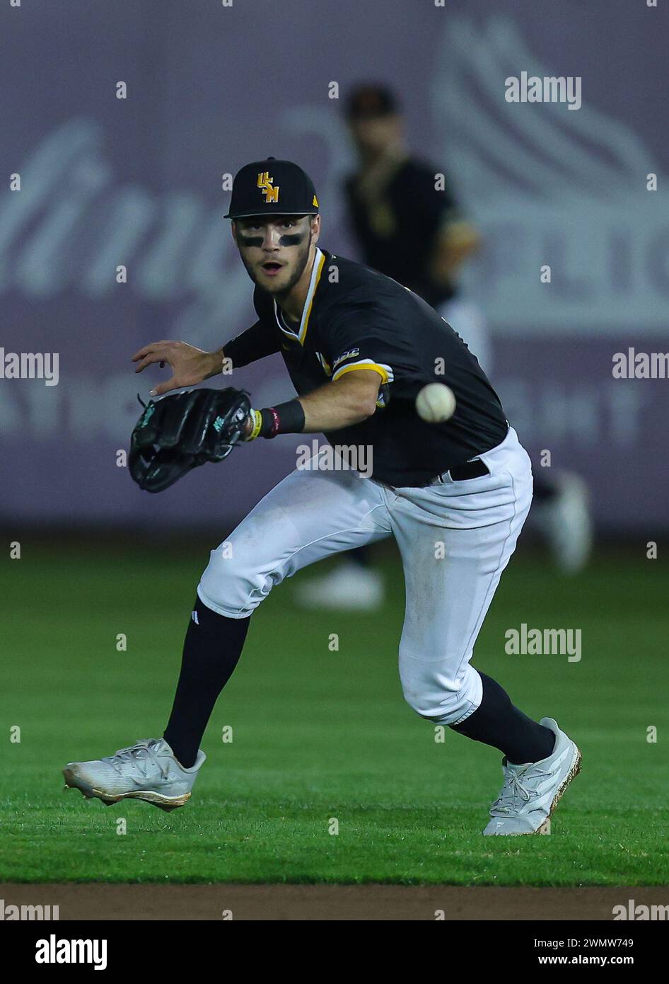 February 27, 2024: Southern Miss infielder Seth Smith (3) cuts off a ...