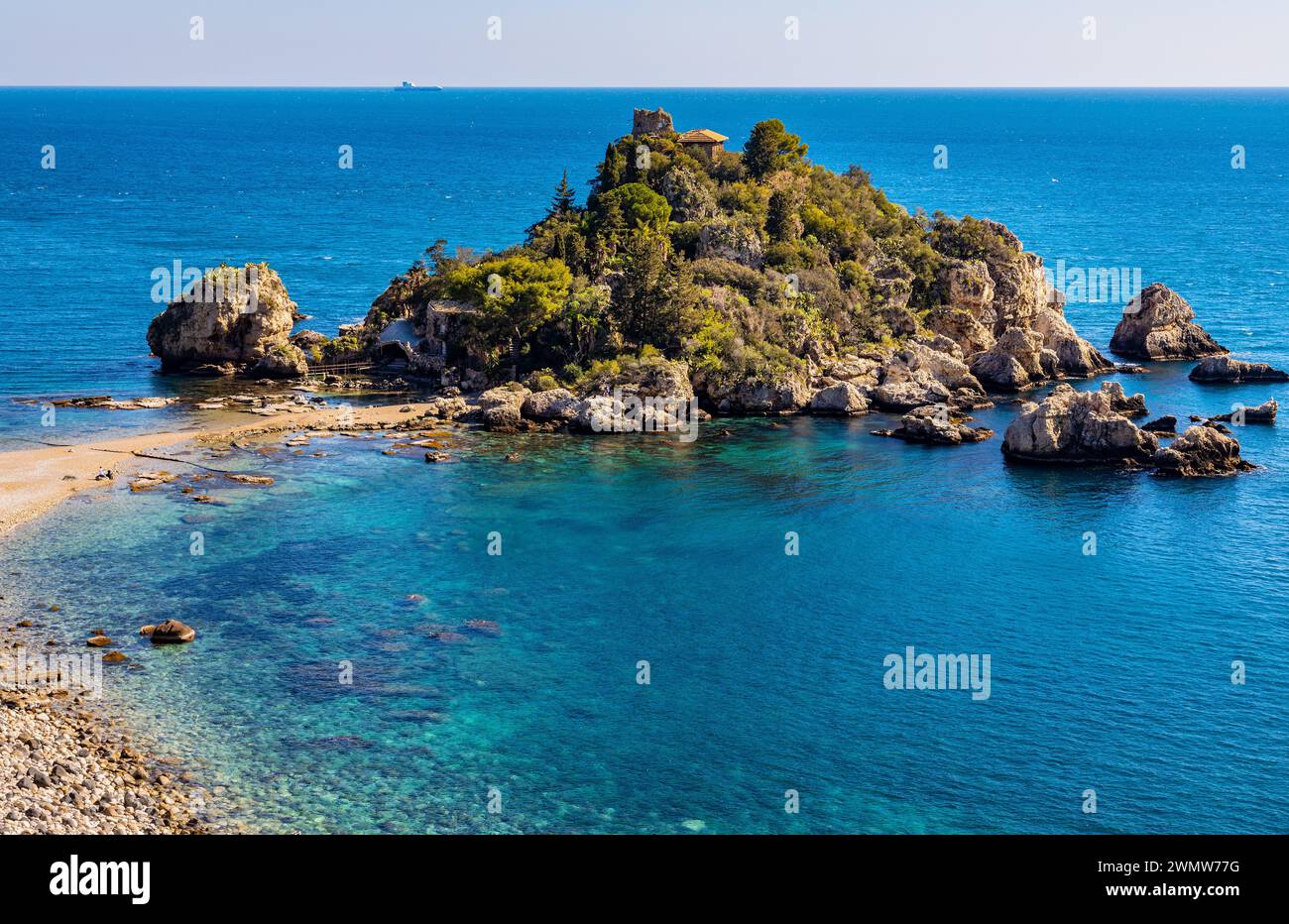 Taormina, Sicily, Italy - February 15, 2023: Panoramic view of Capo ...