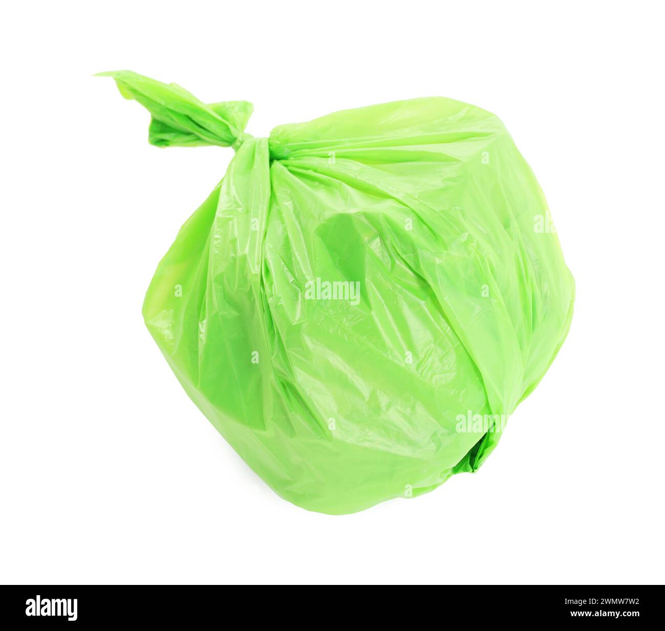 Green plastic garbage bag isolated on white Stock Photo - Alamy